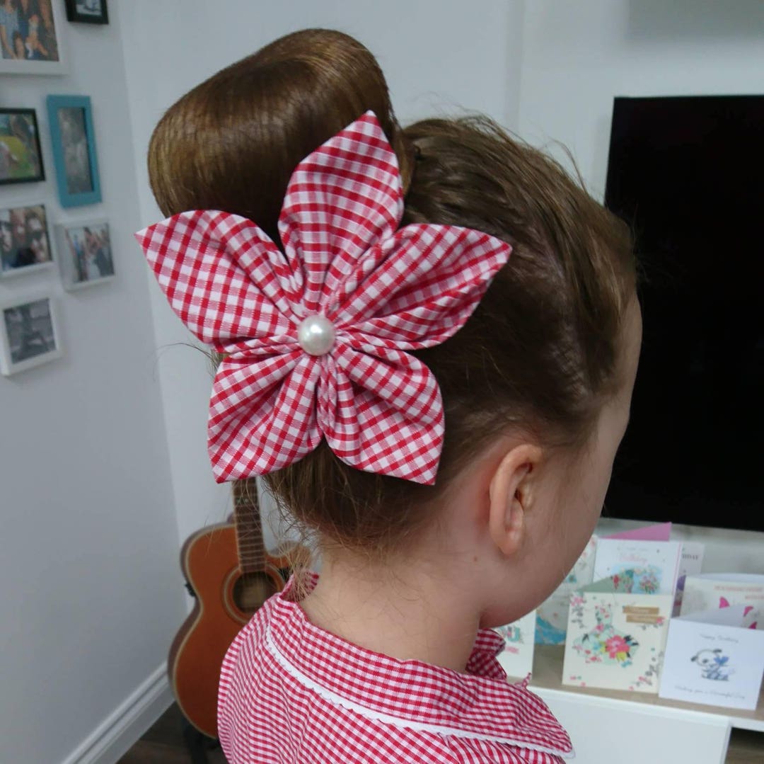 Large Red Gingham Hair Flower School Hair Clip Gingham Hair - Etsy