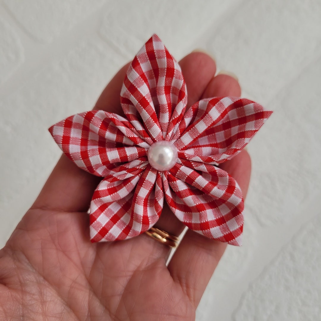 Red Gingham Hair Flower, Red and White School Bobble, Red Flower, Red ...