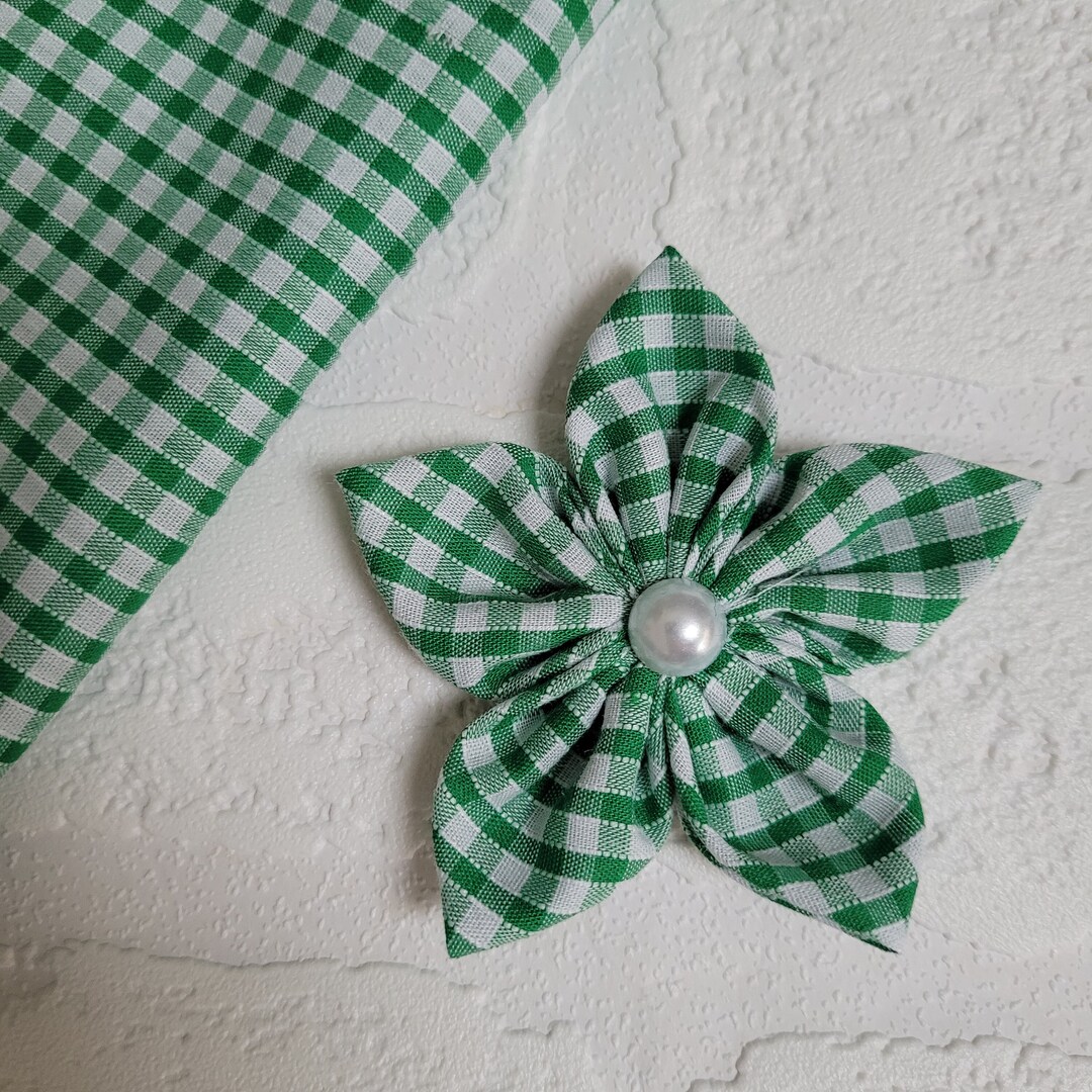 Jade/emerald Green Gingham Hair Flower, Green Gingham Flower, School ...