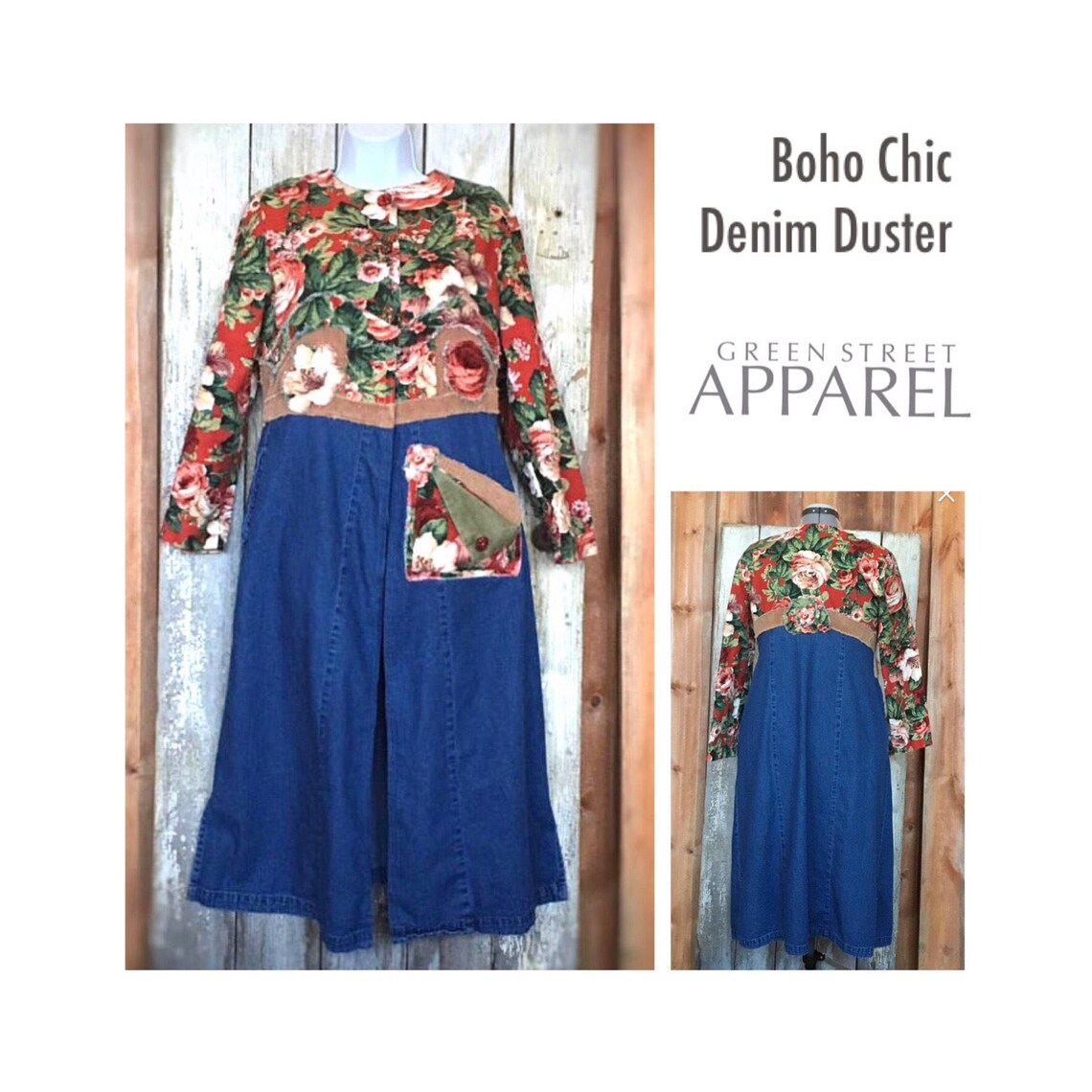 Boho Duster shabby Chic Denim Dusterboho Chicbohemianfloral Long Boho ...