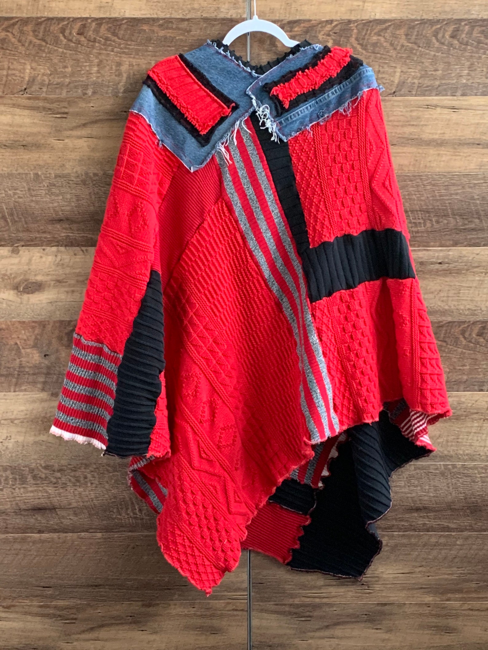 Plus Size Boho Goddess Poncho Upcycled Womens Refashion Red - Etsy