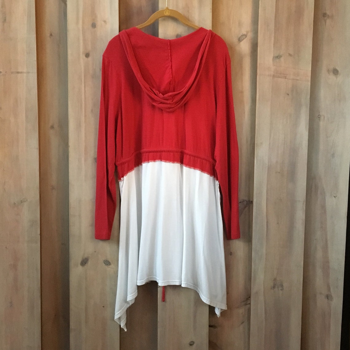 Red & White Hoodie Tunic Upcycled Clothing Flowy Tunic - Etsy