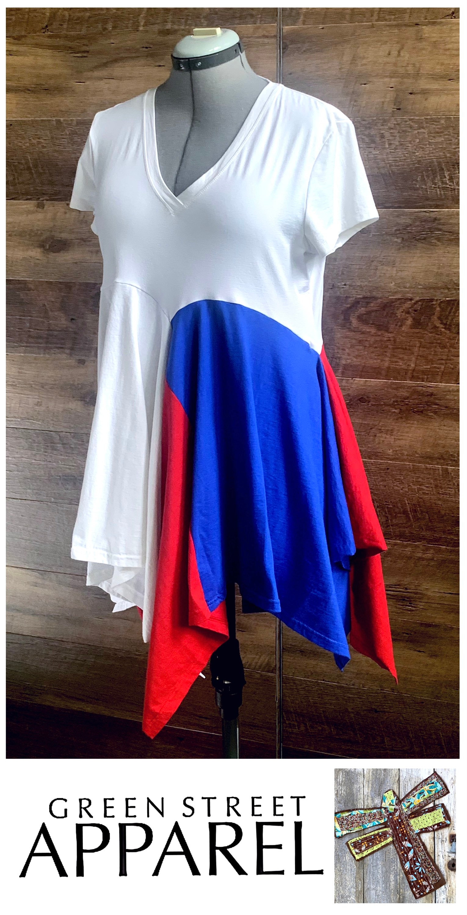 XL 4th of July Tunic Red White Blue V-neck Lagenlook Flattering Texas ...