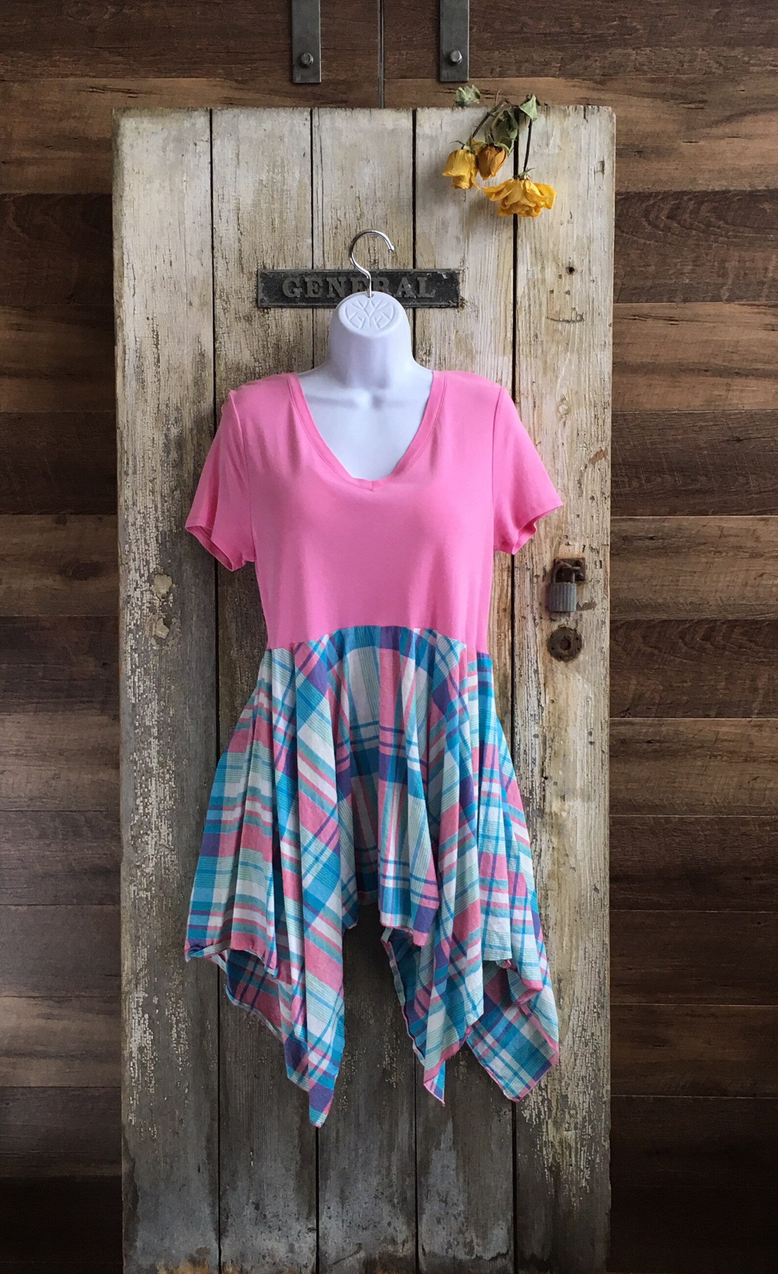 Summer Tunic| Pink Cotton Tunic| V-neck Tunic| Short Sleeved Tunic ...