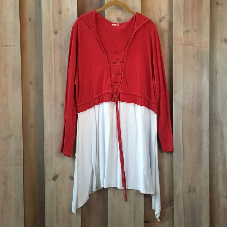 Red & White Hoodie Tunic, Upcycled Clothing, Flowy Tunic, Artsy ...
