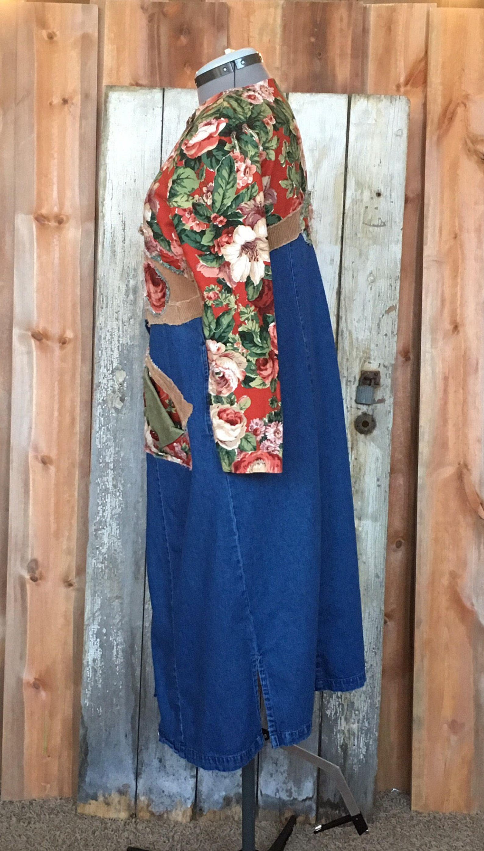 Boho Duster |shabby Chic Denim Duster|boho Chic|bohemian|floral Long ...