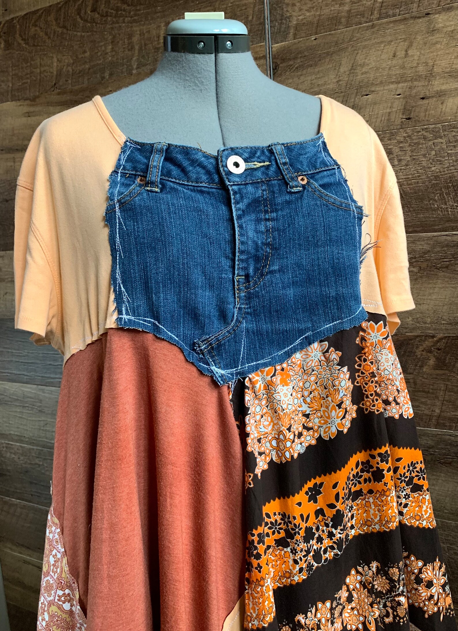 XXL Plus Size Boho Rust Peach Denim Tunic Dress V-neck Shirt - Etsy