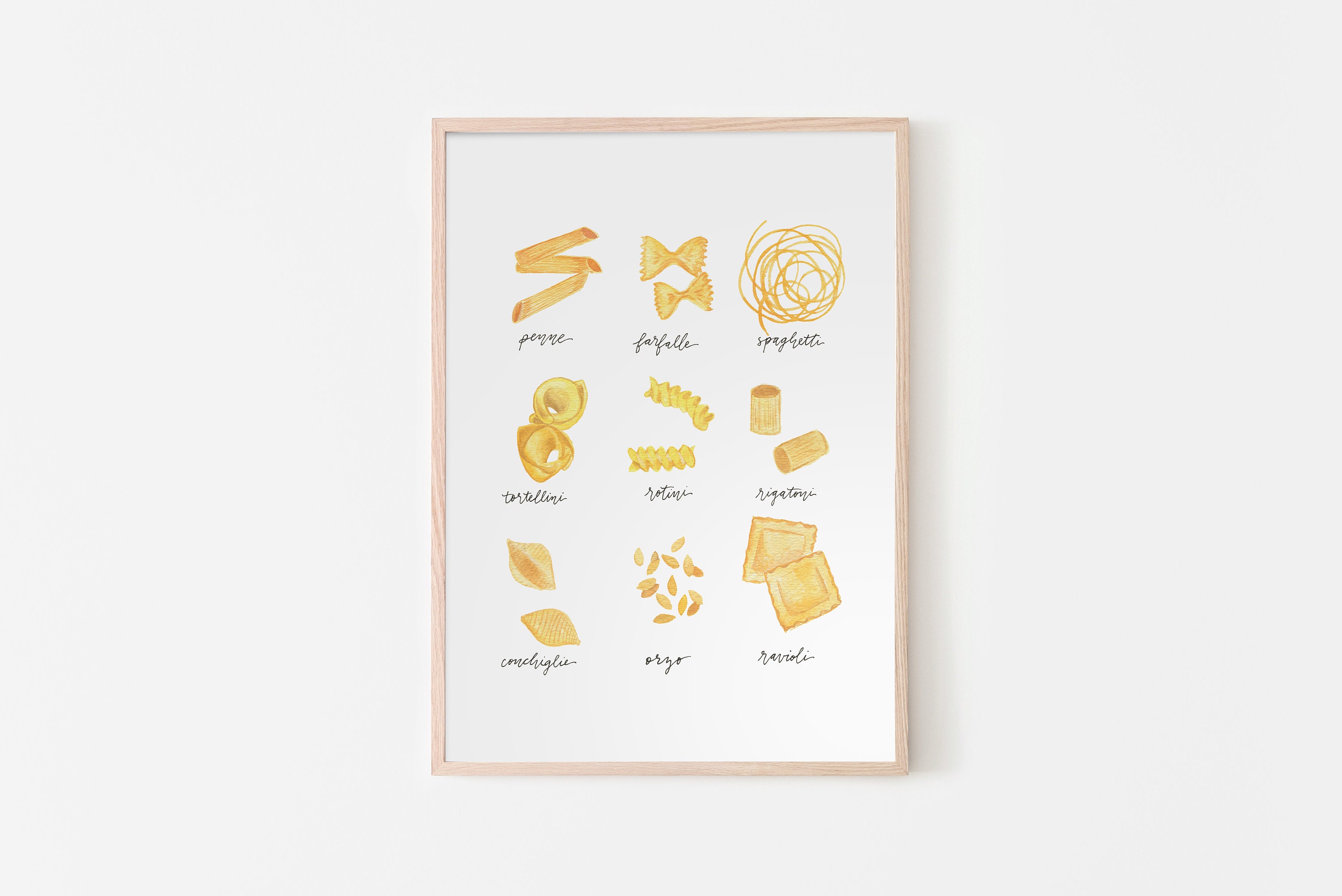 Pasta Print | Pasta Watercolor | Kitchen Print | Types of Pasta ...