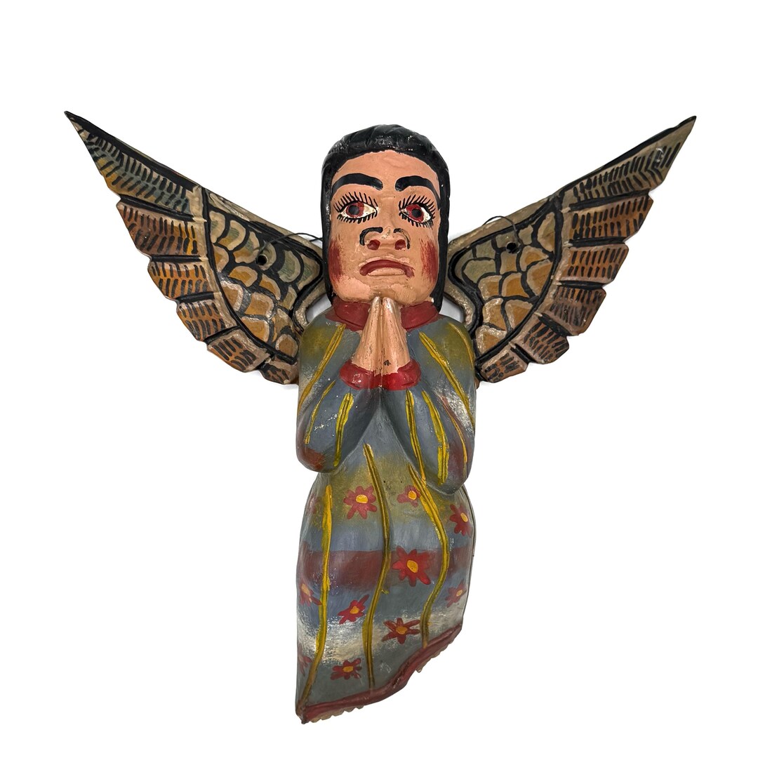 Vintage Mexican Wood Angel, Mexican Angel, Painted Wood Angel, Angel ...