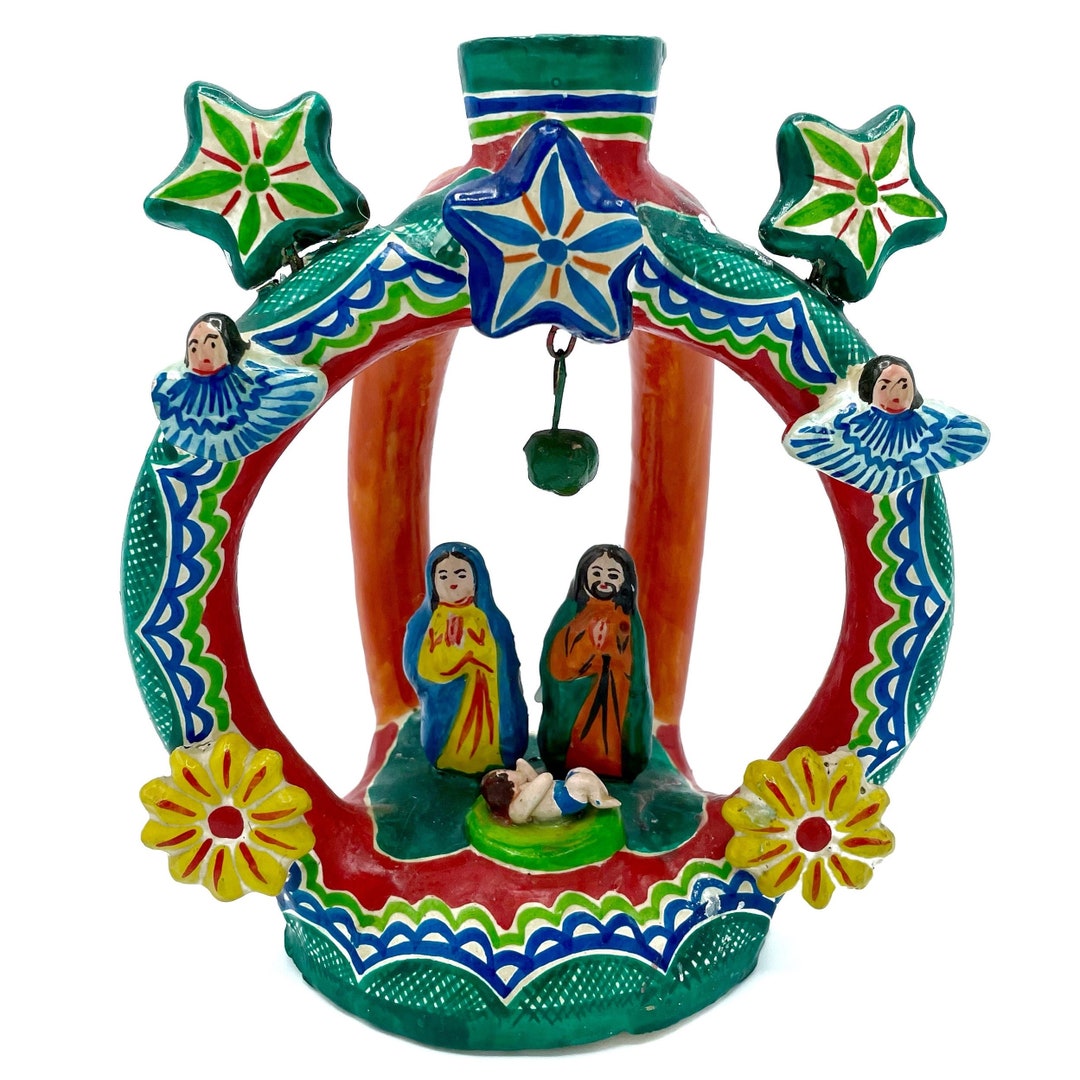 Vintage Nativity Candelabra, Mexican Candelabra, Tree of Life Nativity ...