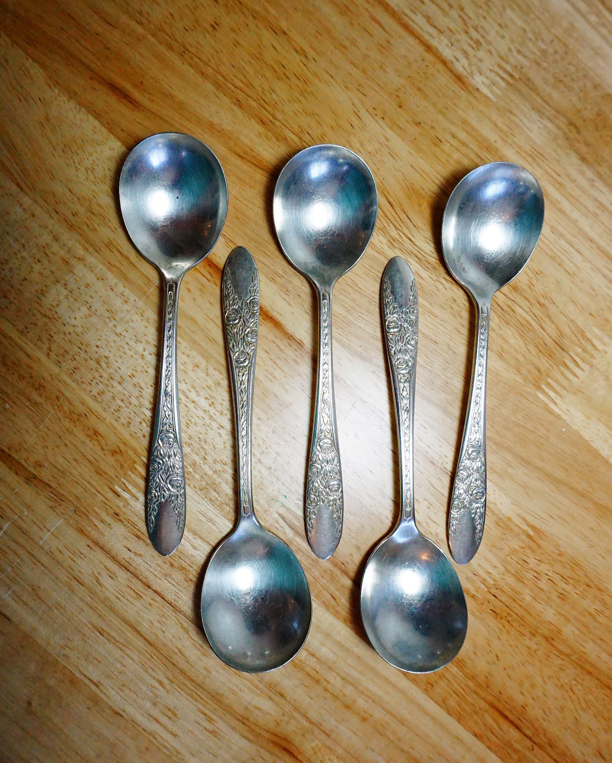 National Silver Co A1 Set / 5 Soup Spoons Oval Bowl Rose & - Etsy