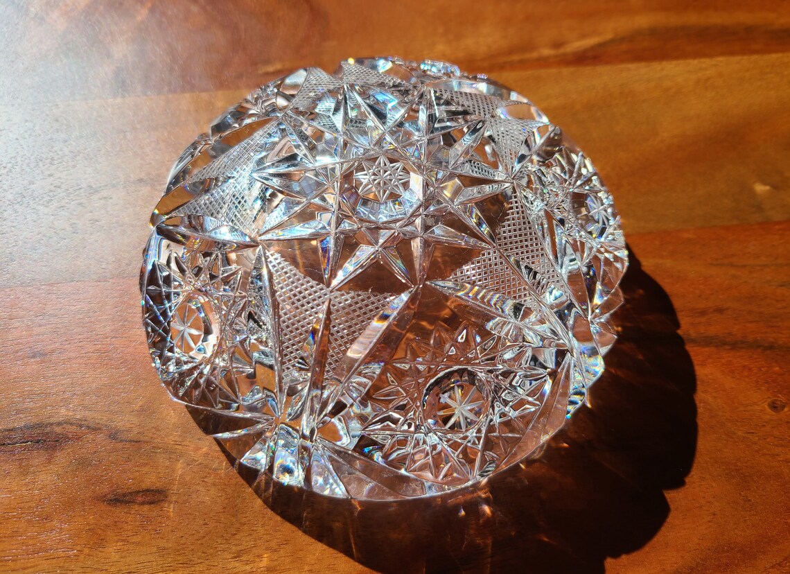 Hand Cut Crystal Ashtray Victorian ABC Hobstar Design Heavy Thick Deep ...