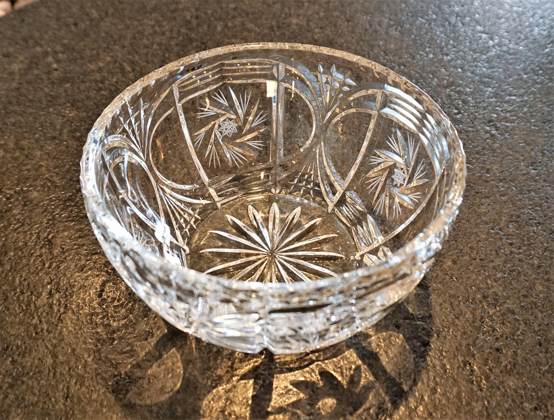 Kusak Large Bowl Art Cut Crystal Centerpiece Pinwheel Pattern - Etsy