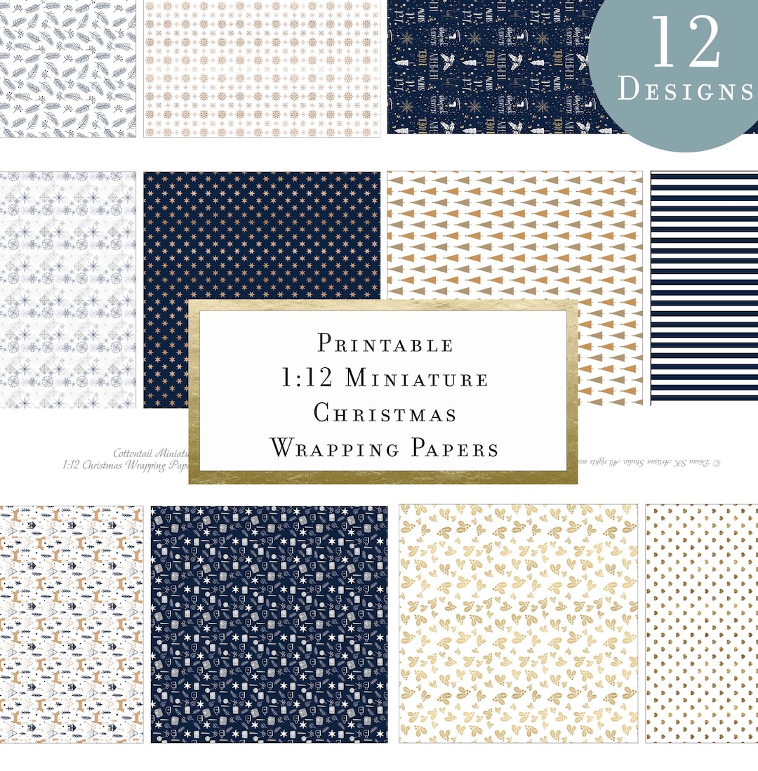 Printable 1:12 Miniature Christmas Gift Wrapping Papers 12 Designs in ...