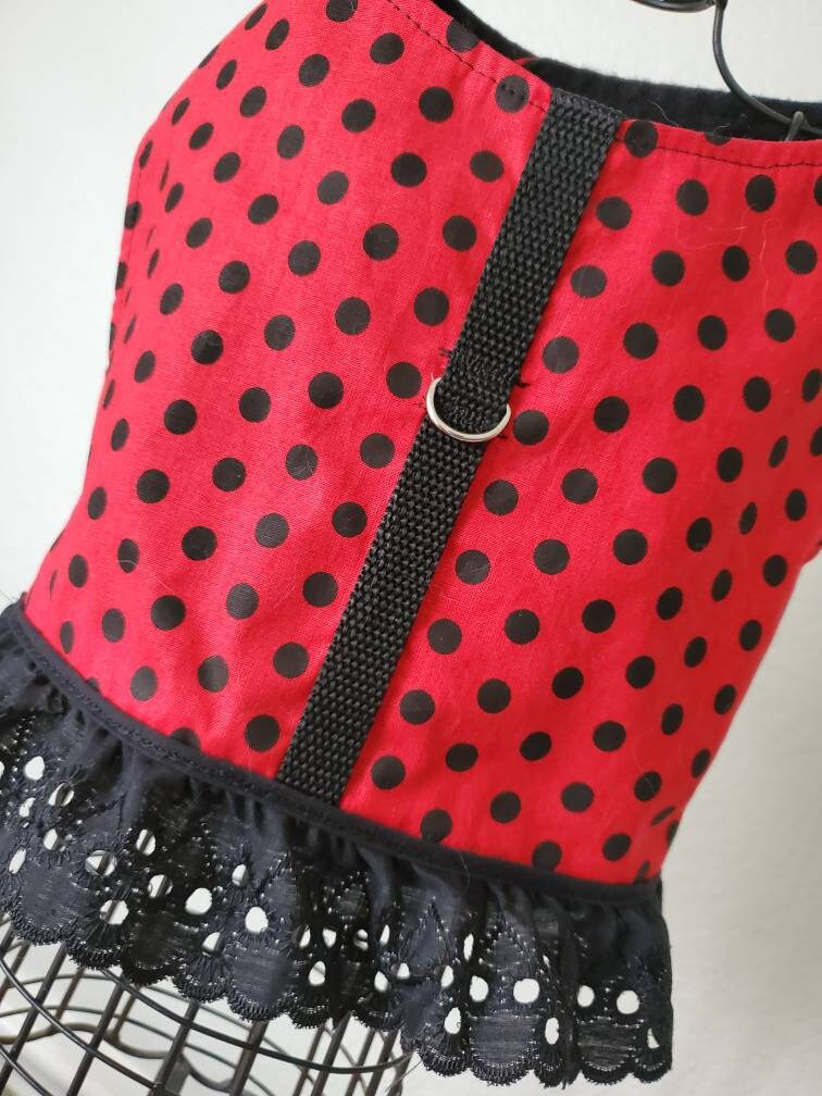 Dog/cat Vest Harness red & Black Polka Dot pet Fashion cute - Etsy