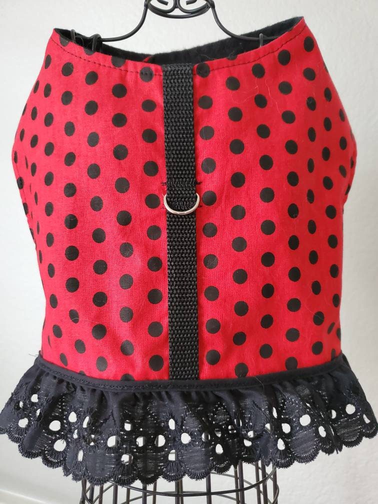 Dog/cat Vest Harness red & Black Polka Dot pet Fashion cute - Etsy