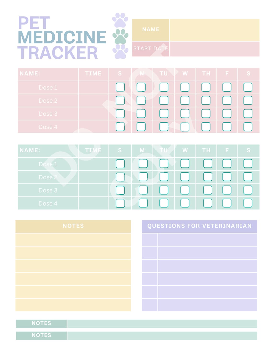 Pet Medication Tracker: Printable Medicine Log (PDF Checklist Template ...
