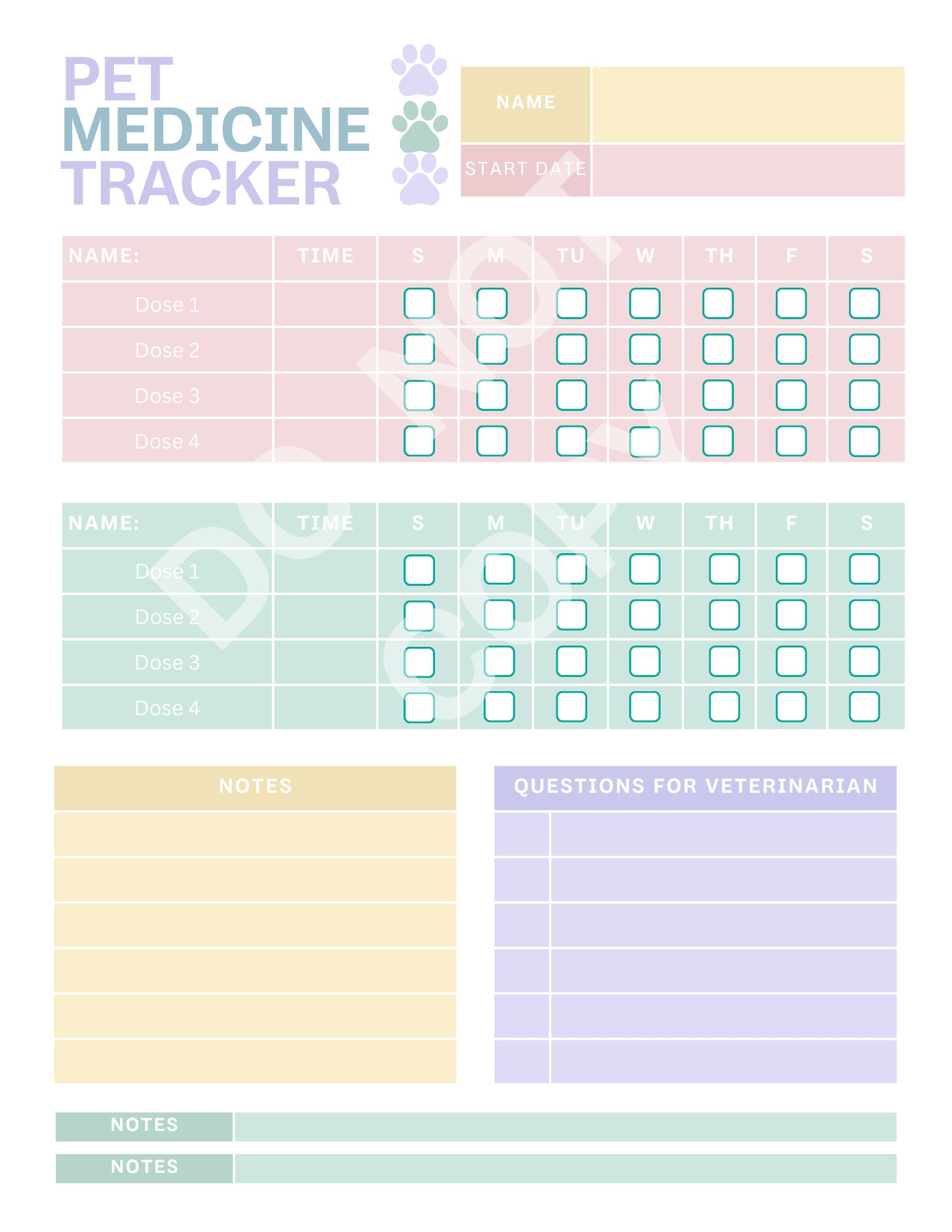 Pet Medication Tracker: Printable Medicine Log (PDF Checklist Template ...