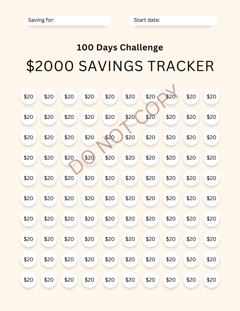 100 Day Savings Tracker, Savings Challenge, Checkboxes for 100 Days of ...