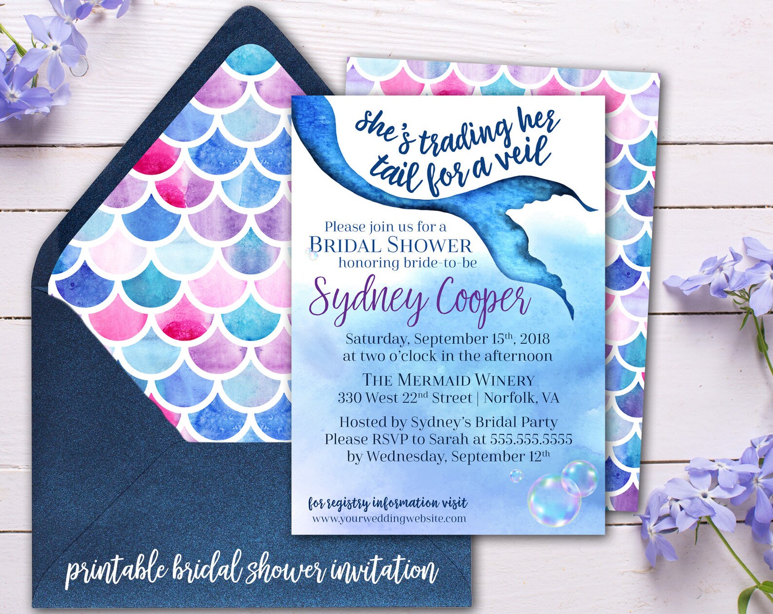 Mermaid Bridal Shower Invitation Printed or Printable Bridal | Etsy