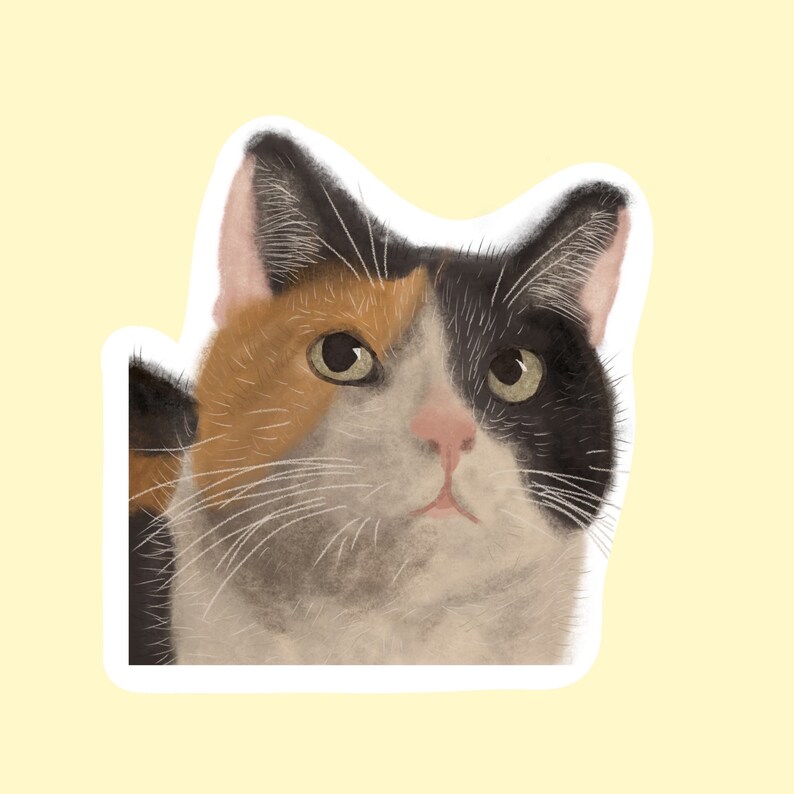 Calico Cat Sticker, Cute Kitten Kitty Pet Art, Decorative and Handmade ...