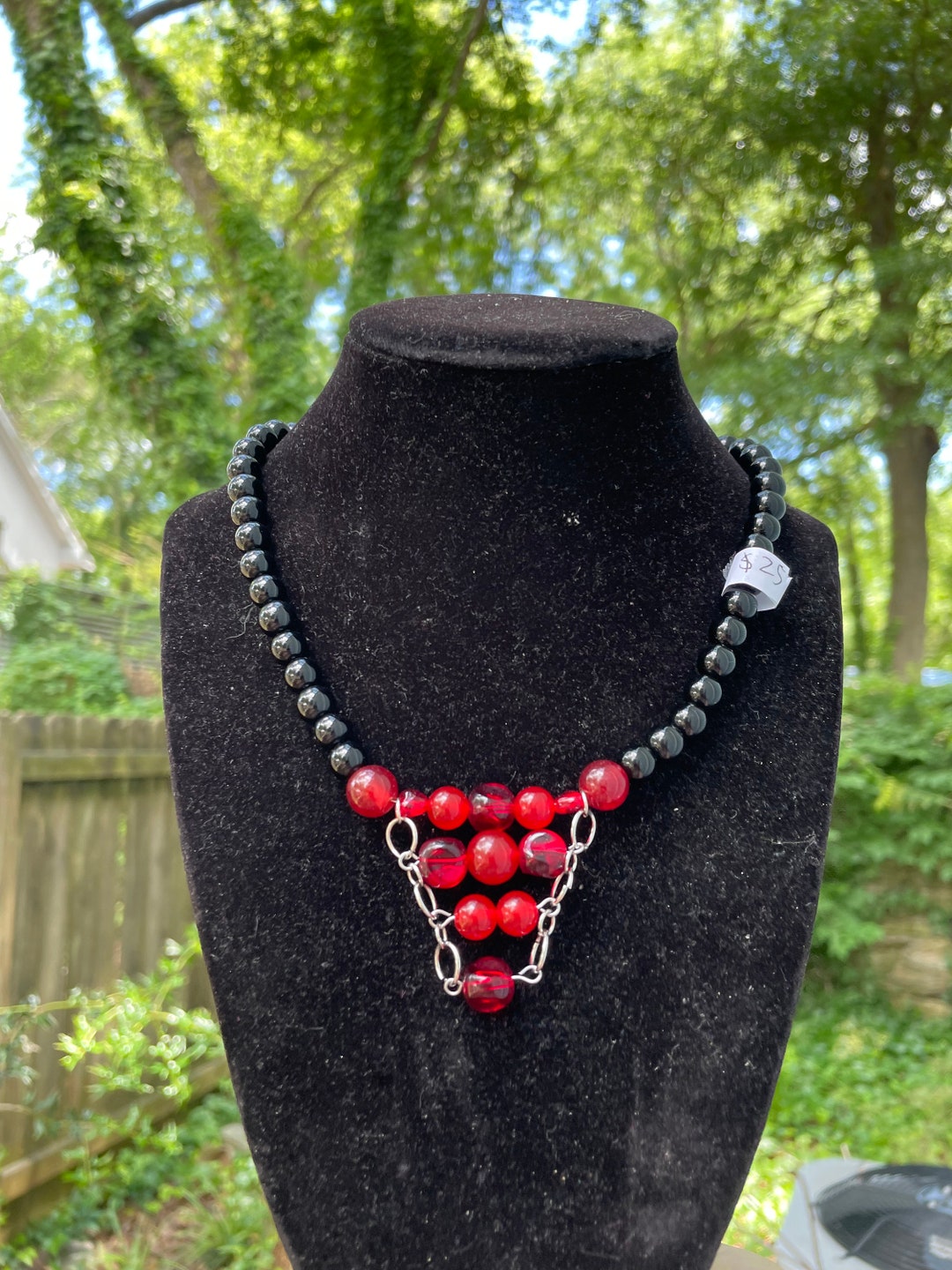 Vampire Blood Necklace, Glass Bead Handmade Jewelry, Red & Black Charms ...