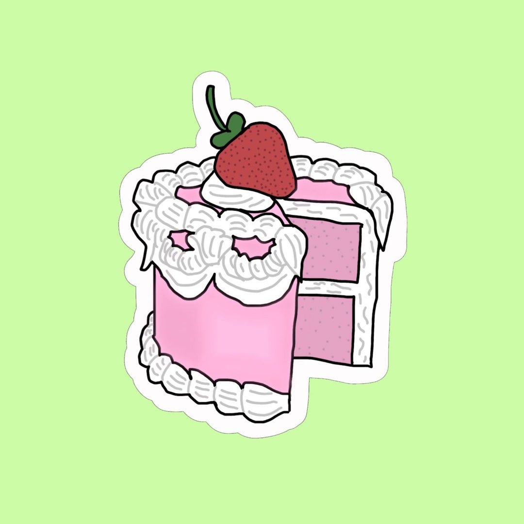 Strawberry Cake Sticker, Aesthetic Sticker, Decorative and Handmade ...