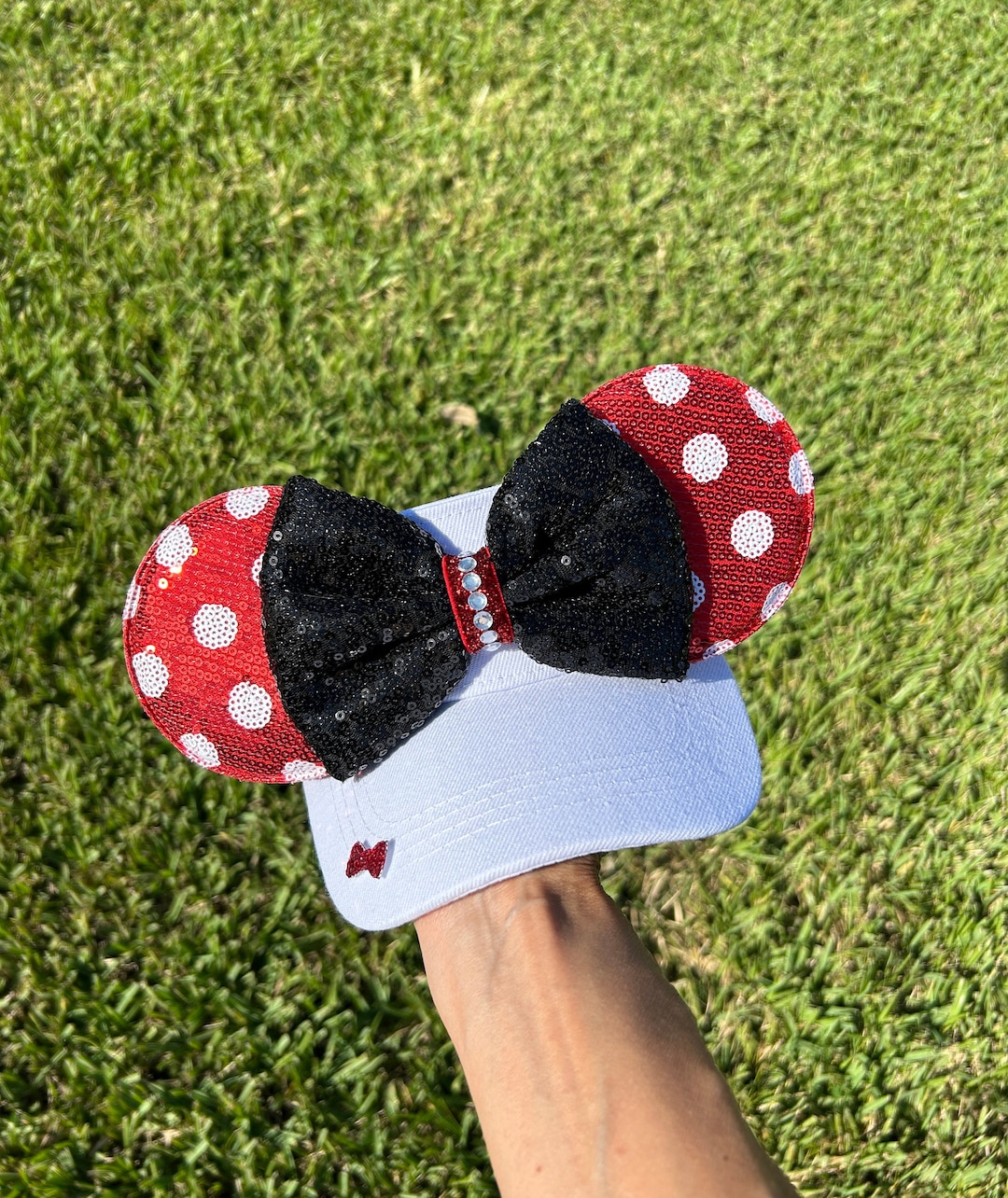 Black Bow Minnie Mouse Inspired Visor, White Visor, Mouse Ears, Mickey ...