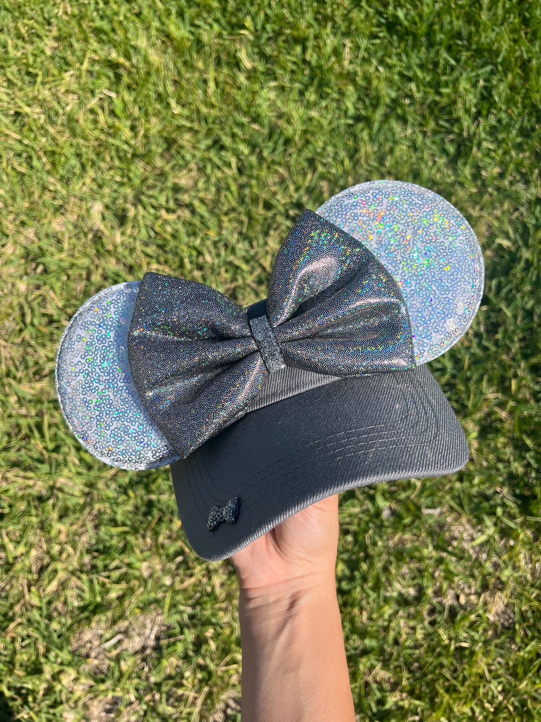 Gray Visor, Metalic Bow, Mouse Ears, Mickey Ears, Minnie Ears - Etsy