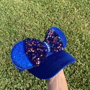 Royal Blue Visor , Confetti Sequin Bow, Visor, Mouse Ears, Mickey Ears ...