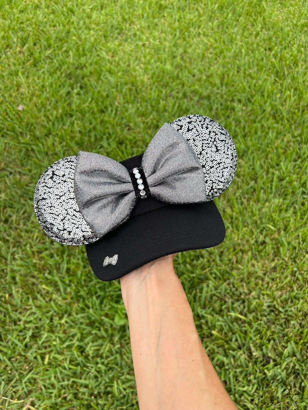Minnie Mouse Inspired, BLACK VISOR, Metallic Gray, Mouse Ears, Mickey ...