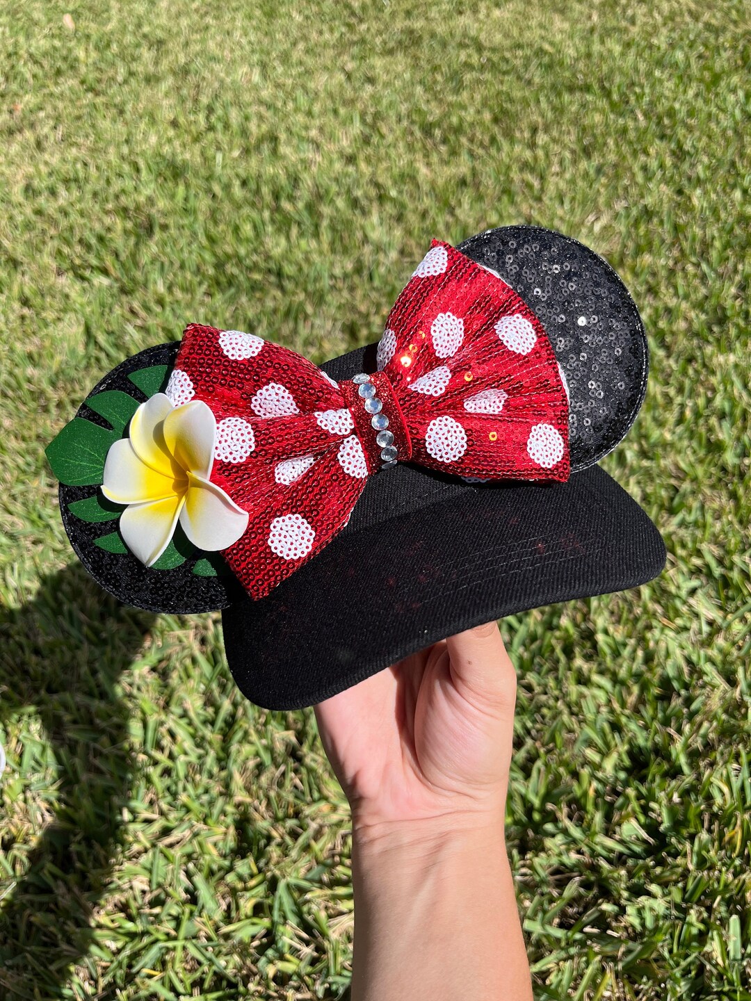 Hawaiian Inspired Visor, Black Visor, Mouse Ears, Mickey Ears, Minnie ...