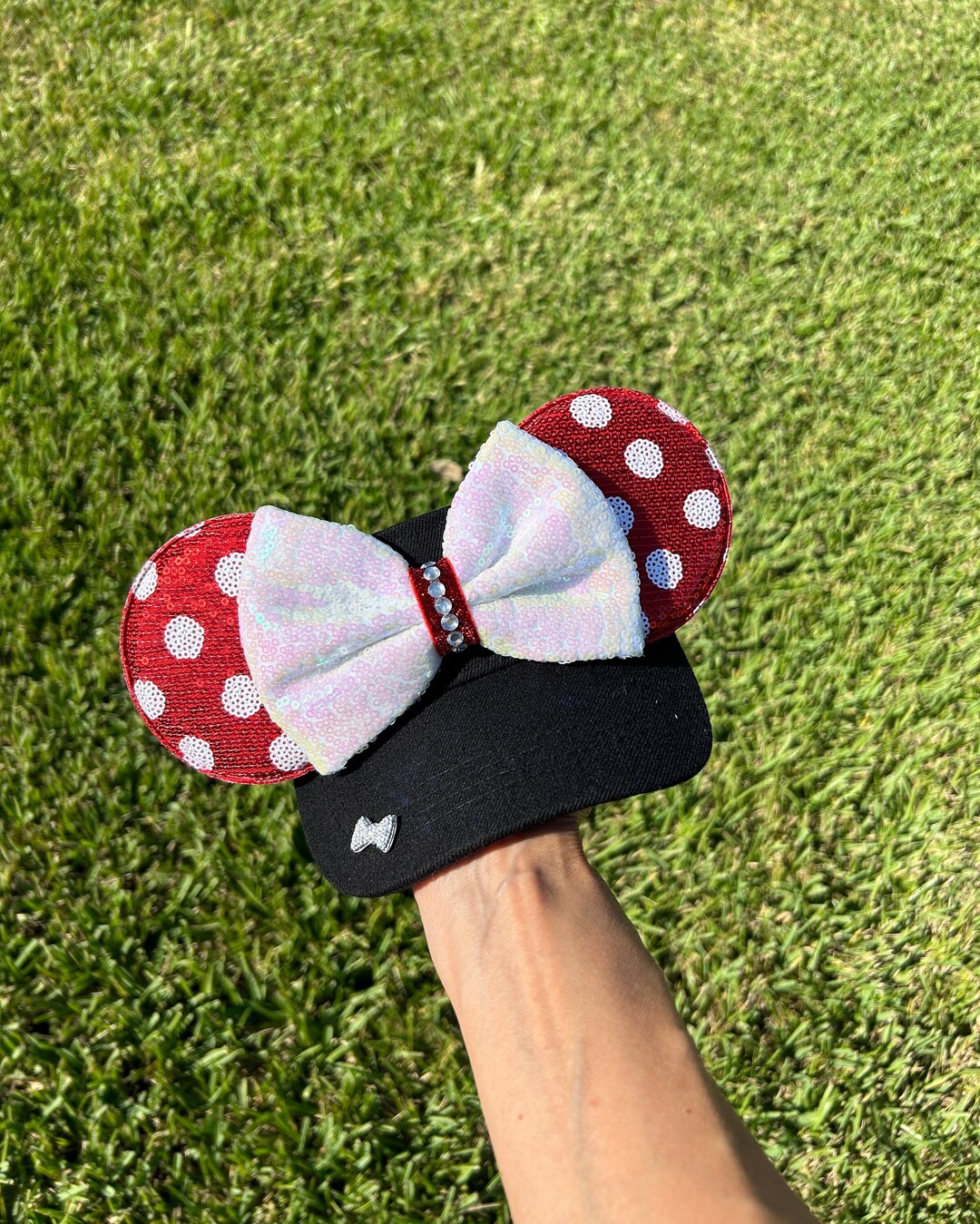 White Bow Minnie Mouse Inspired Visor, BLACK Visor, Mouse Ears, Mickey ...