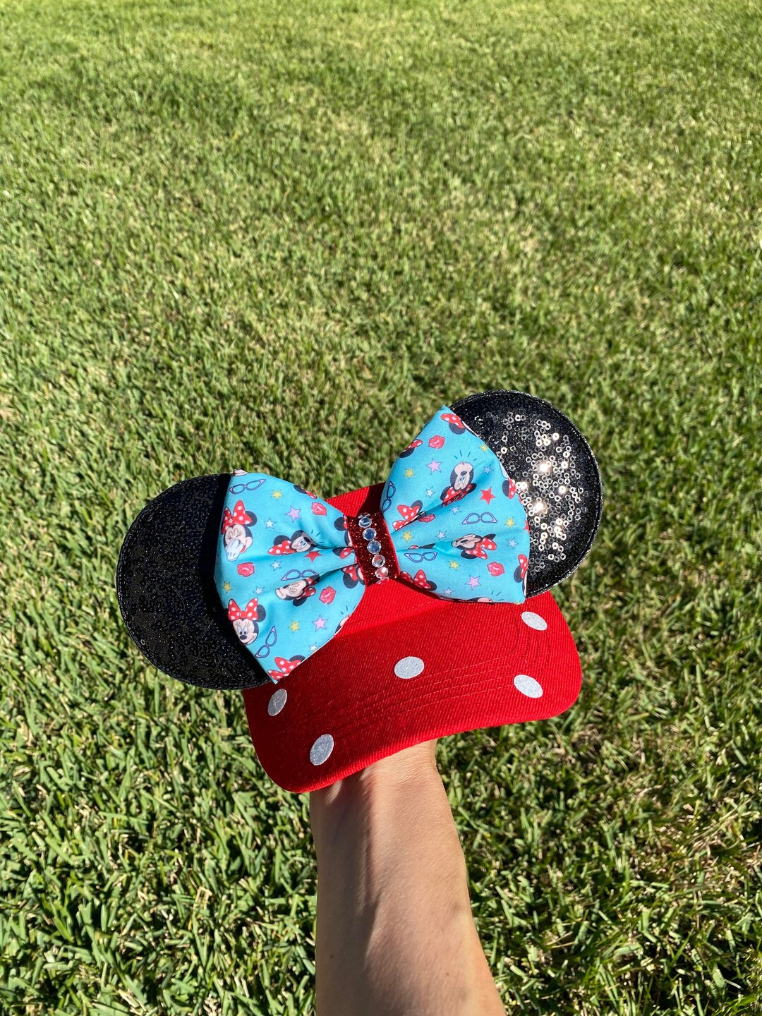Minnie Mouse Inspired Visor, Red Visor, Minnie Bow, Mouse Ears, Mickey ...