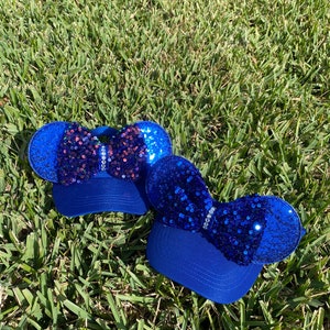 Royal Blue Visor , Confetti Sequin Bow, Visor, Mouse Ears, Mickey Ears ...