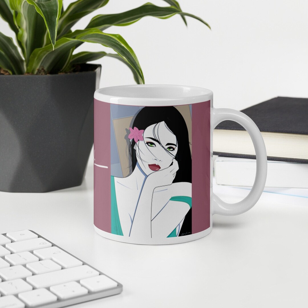 Patrick Nagel Style Art Mug - 80s Fashion Girl Coffee Cup - Etsy UK