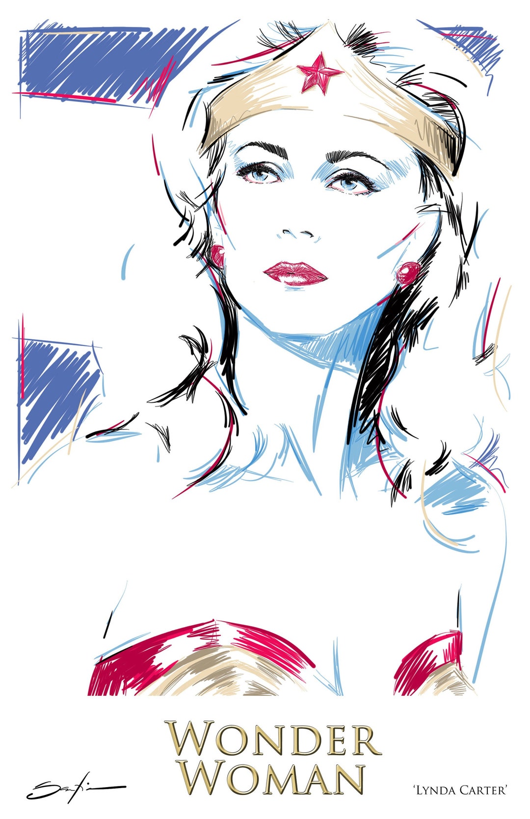 Lynda Carter Diana Prince Wonder Woman Art Celebrity Portrait Retro 80s