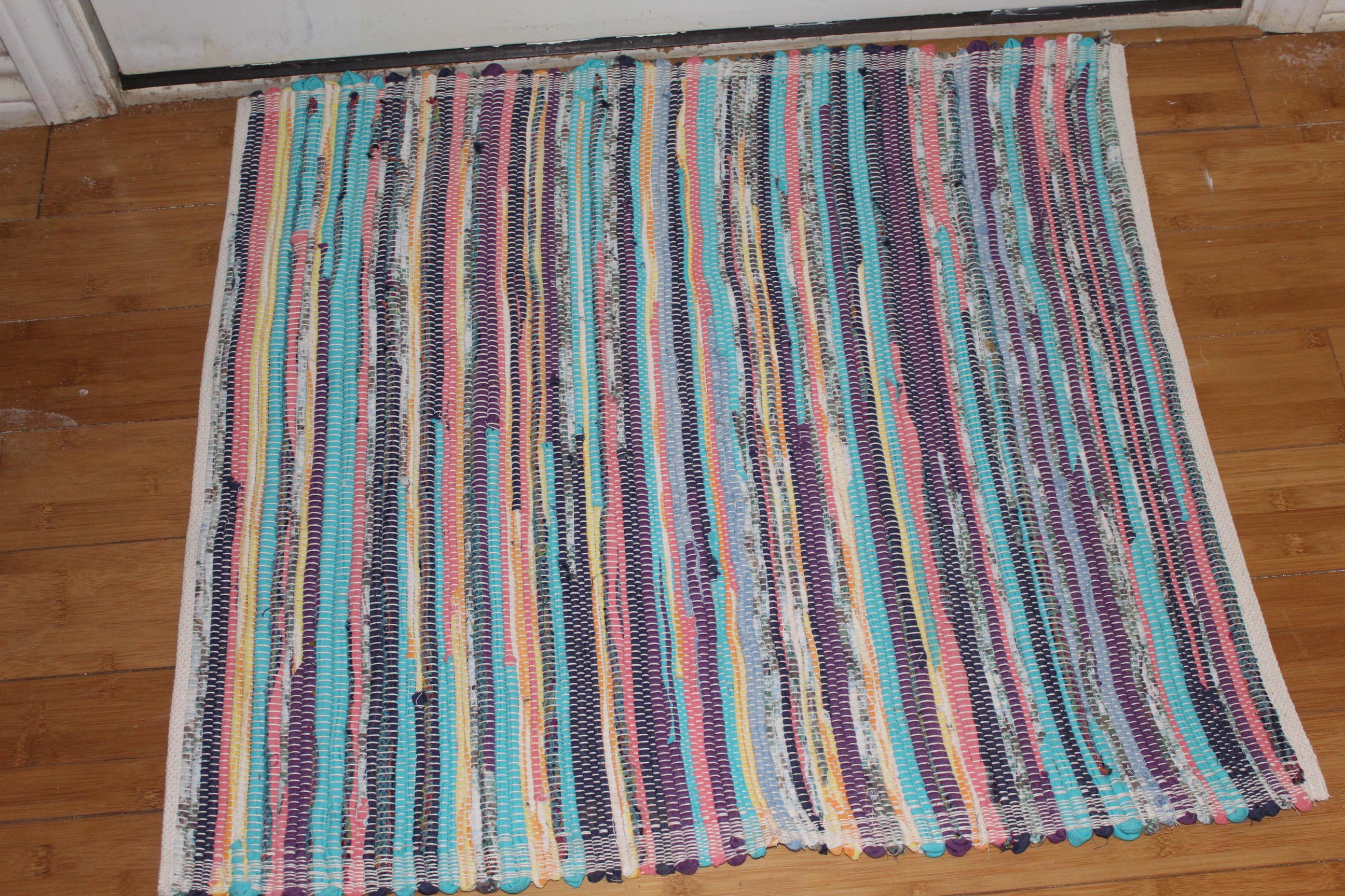Woven Rug Large Hand Made Rag Rug 28 X 26 Farmhouse Shabby Hit and Miss ...