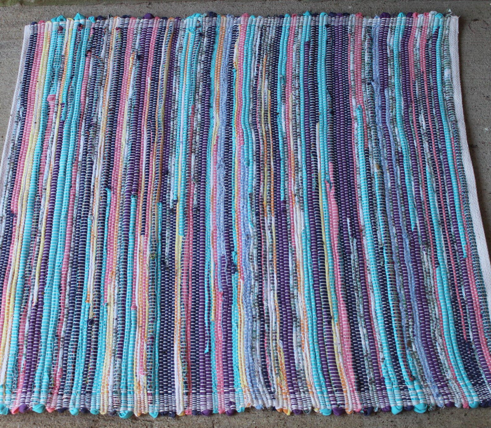 Woven Rug Large Hand Made Rag Rug 28 X 26 Farmhouse Shabby Hit and Miss ...