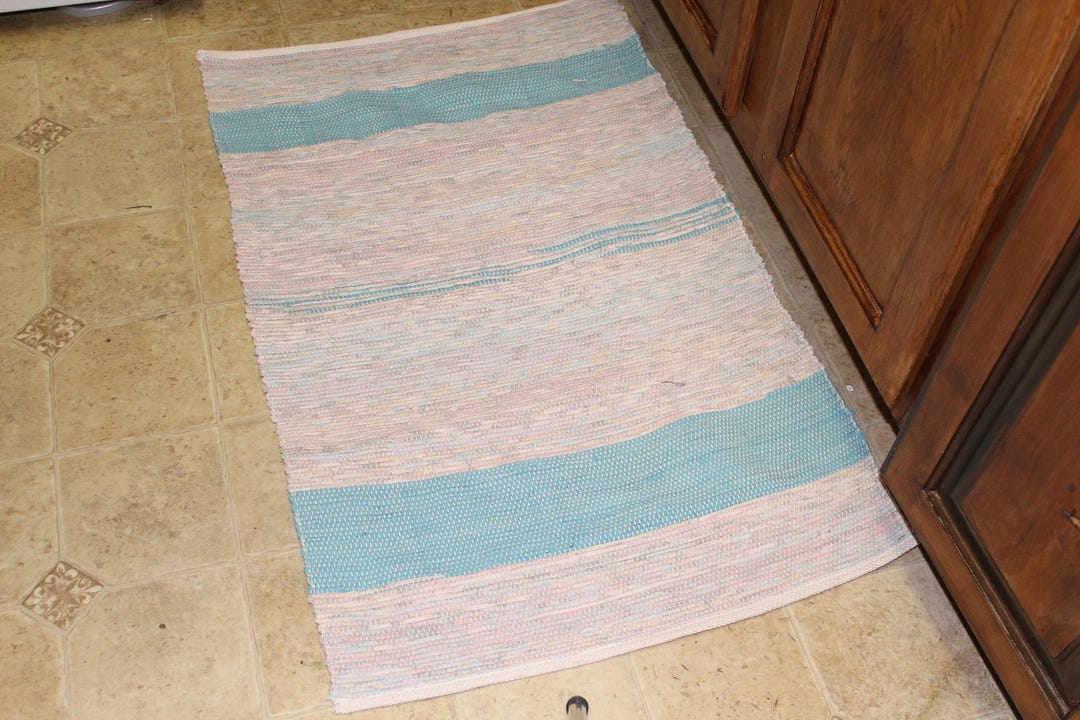 Rag Rug Upcycled Rug 34" X 22" Hand Woven Rustic Cabin Country Kitchen ...