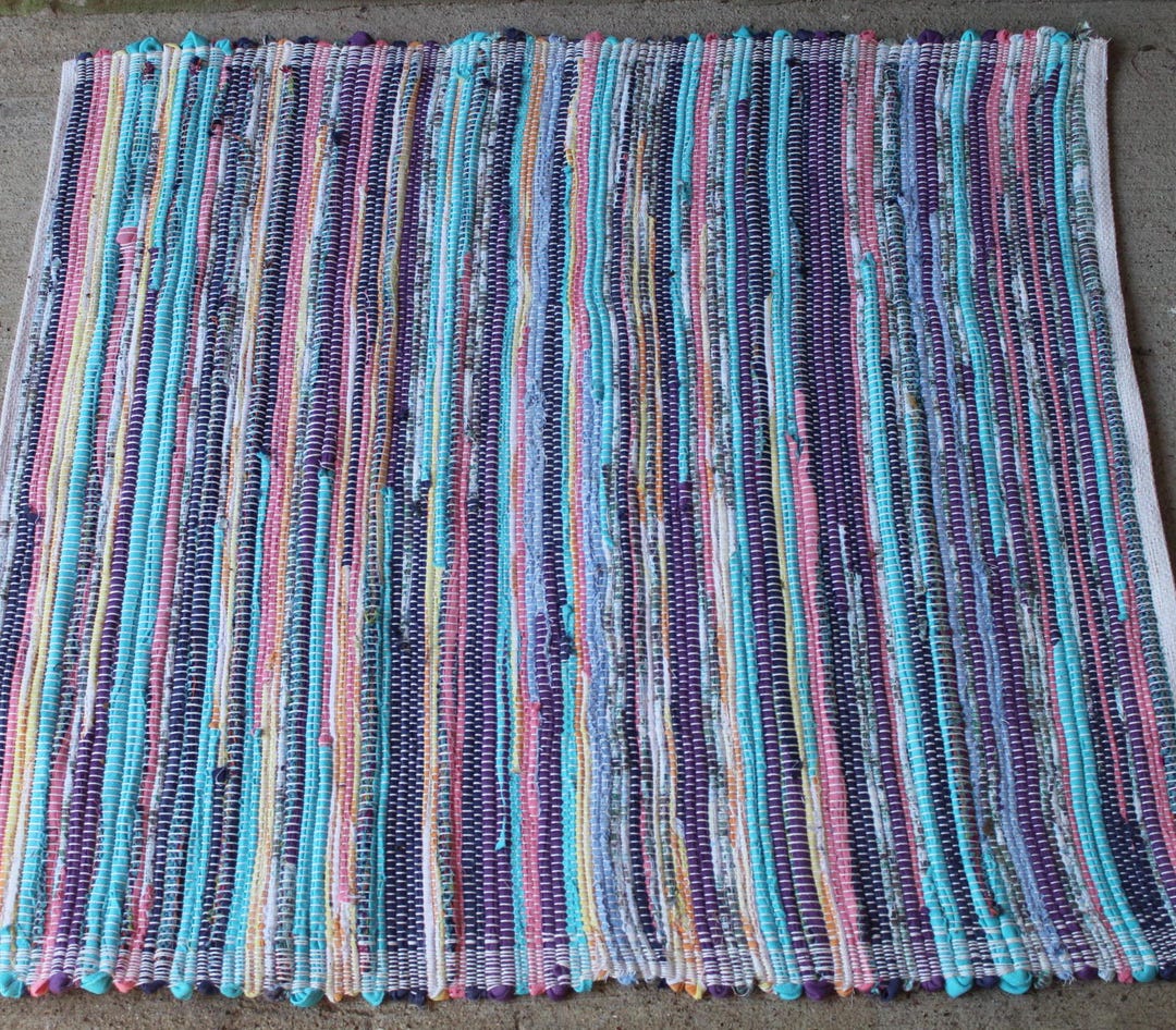 Woven Rug Large Hand Made Rag Rug 28 X 26 Farmhouse Shabby Hit and Miss ...