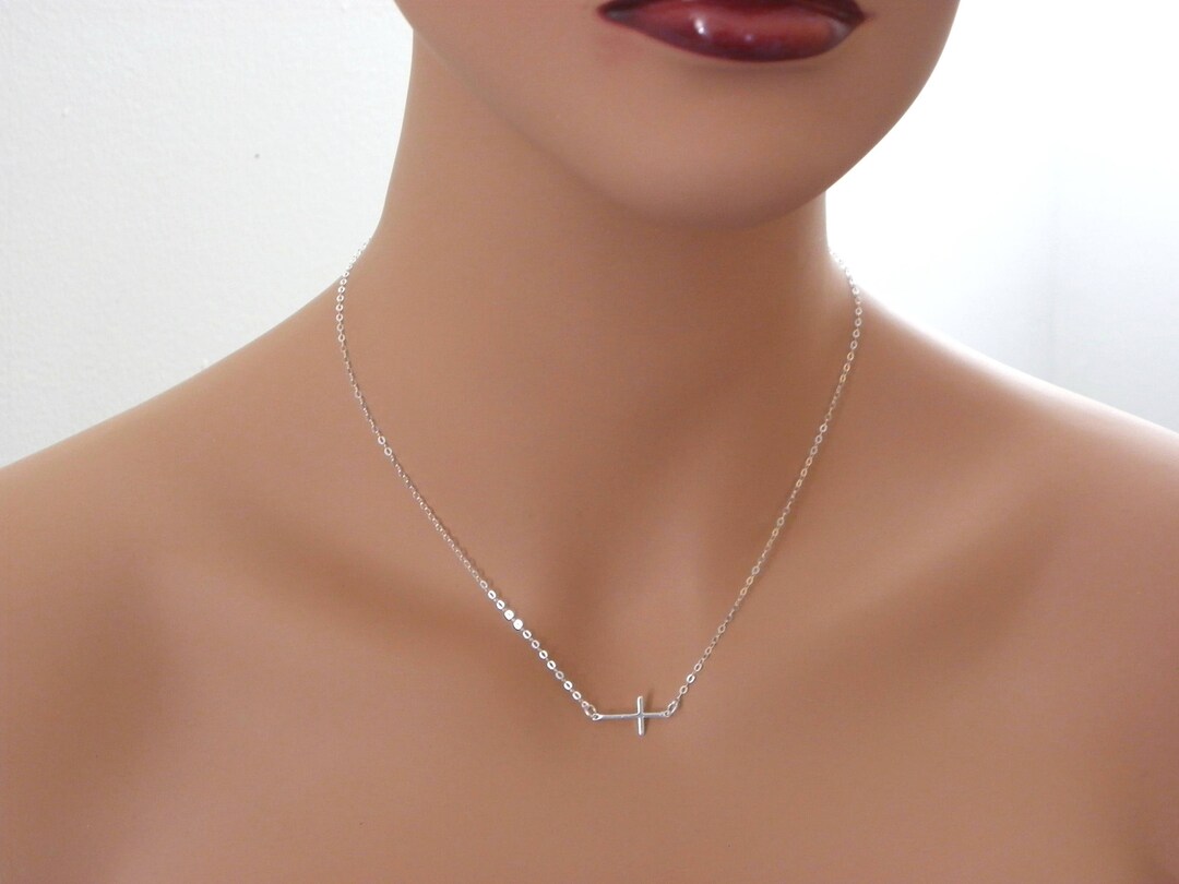 Silver Cross Necklace, Suspended Cross Necklace, Dangle Cross Necklace ...