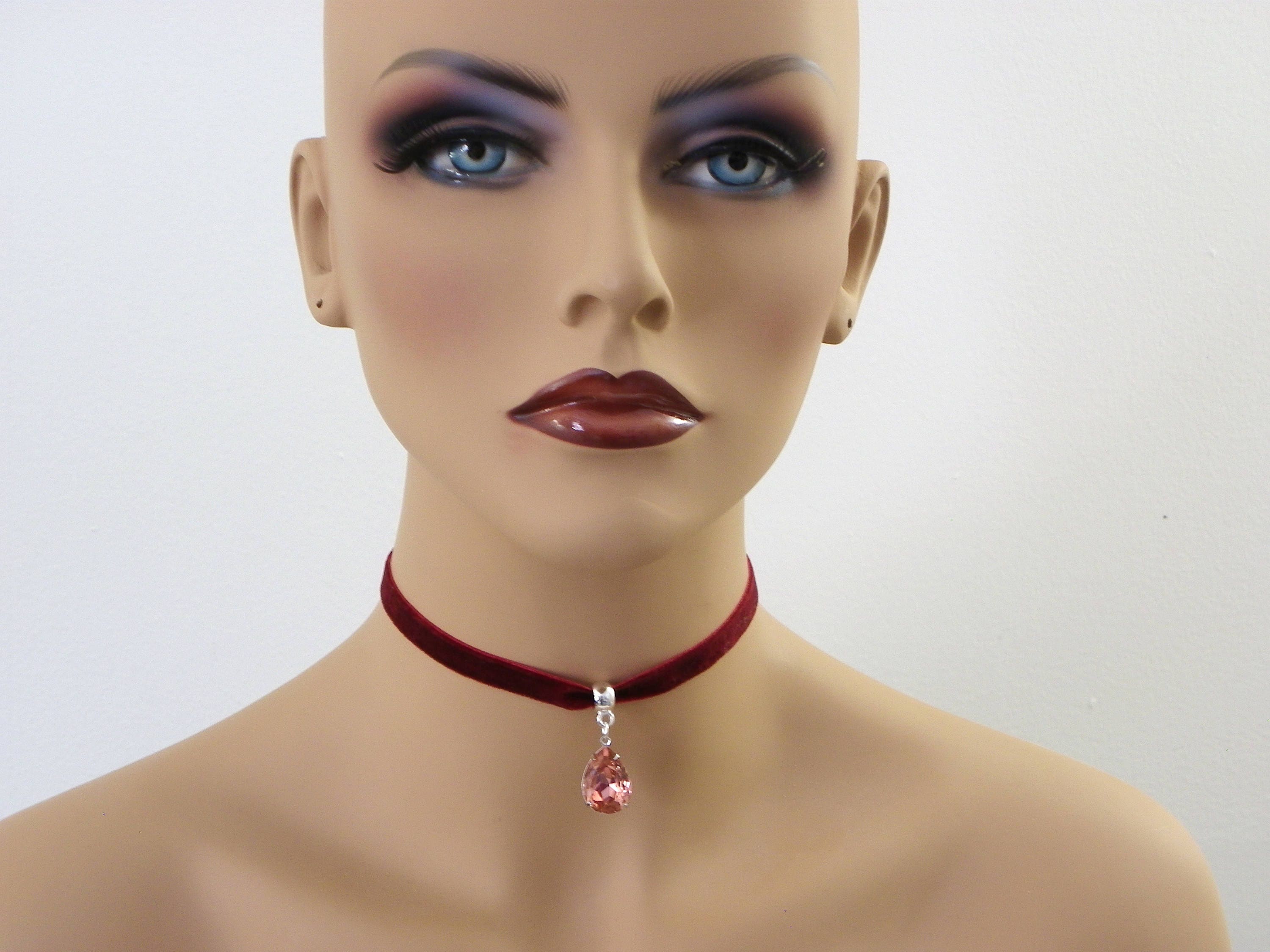Coral Dark Red velvet choker, Red Velvet Ribbon Choker, Daily Choker ...