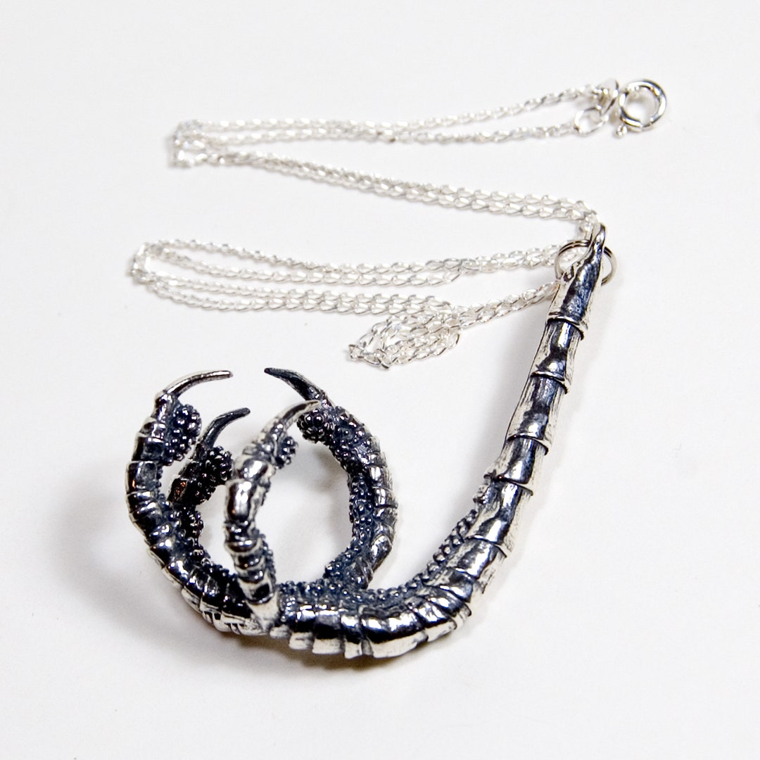 Large Sterling Silver Raven Claw Pendant, Raven Claw Necklace, Crow ...