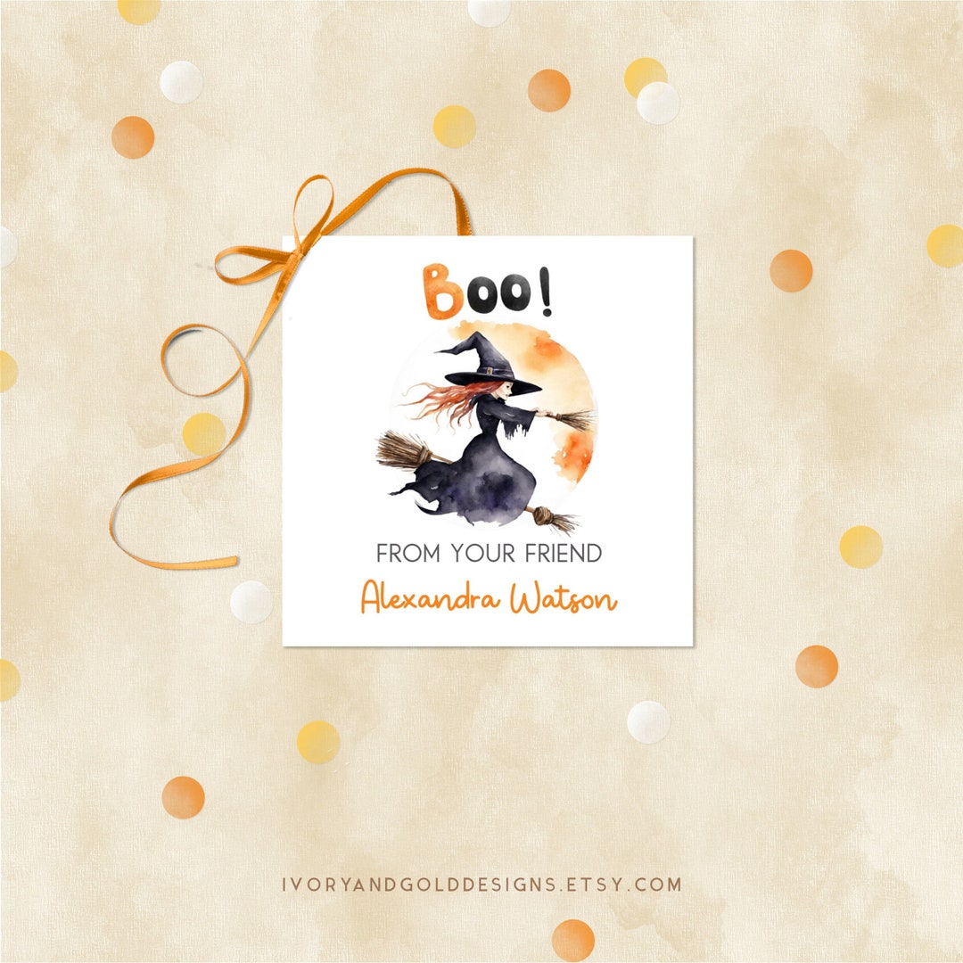 Editable Witch on a Broomstick Halloween Gift Tag Trick or Treat Tag ...