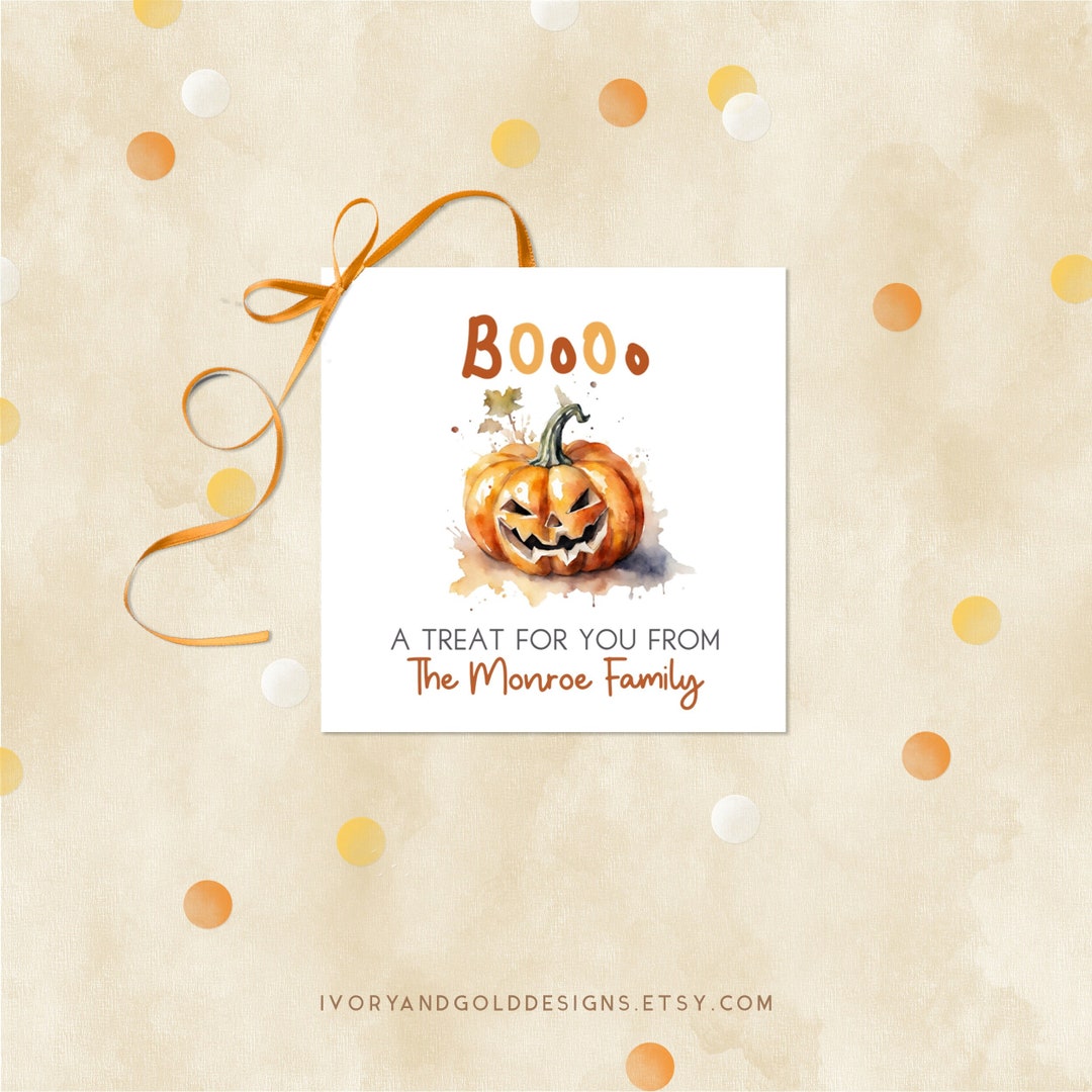Editable Spooky Pumpkin Boo Halloween Gift Tag Trick or Treat Tag ...