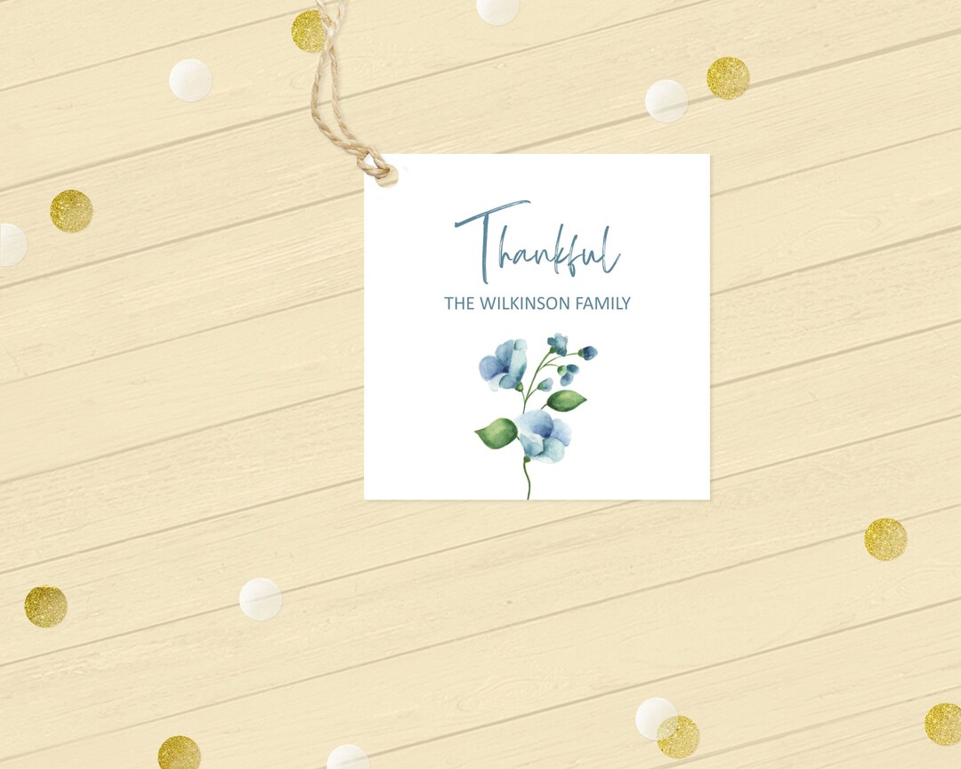 Blue Flower Gift Tag, Thankful Card, Thanksgiving Tag, Friendsgiving ...