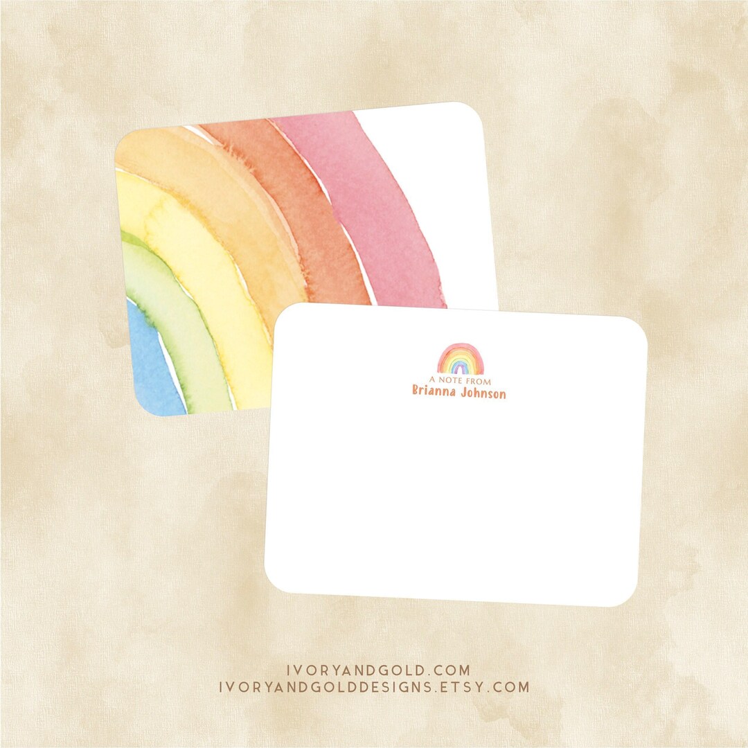 Personalized Rainbow Note Cards: Kids Stationery Set - Etsy