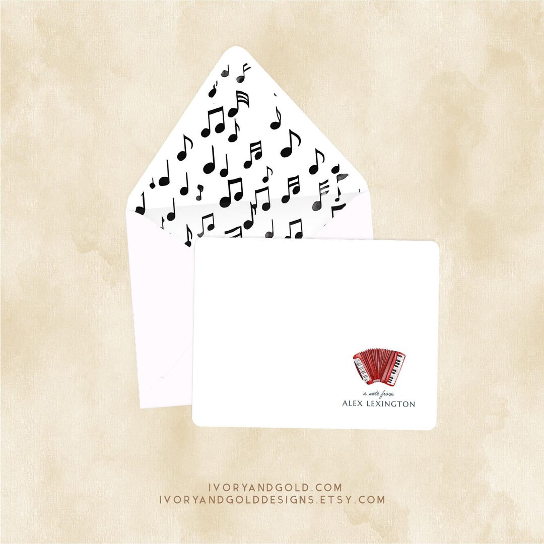 Personalized Music Stationery - Accordion Note Card With Envelopes ...