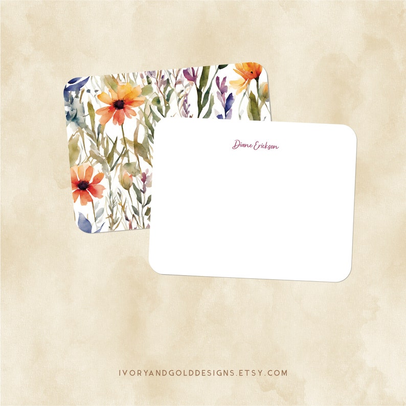 Personalized Wildflower Stationery botanical Flower Thank You Note ...